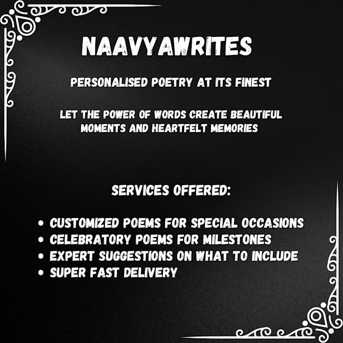 Write a personalized poem for you by Naavyaberiwal | Fiverr