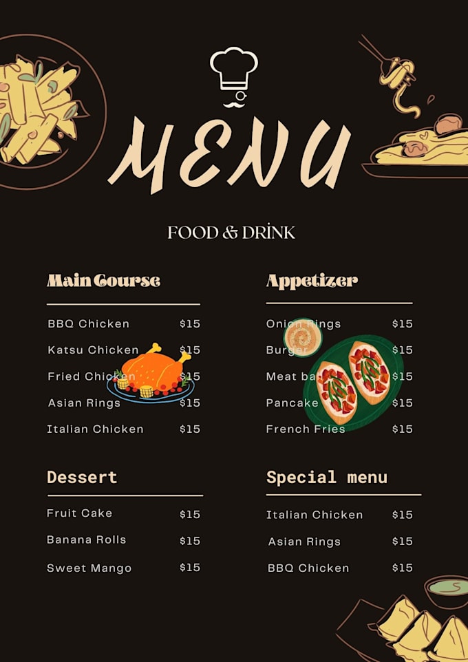 Make designs for your restaurants with canva by Hgm1991 | Fiverr