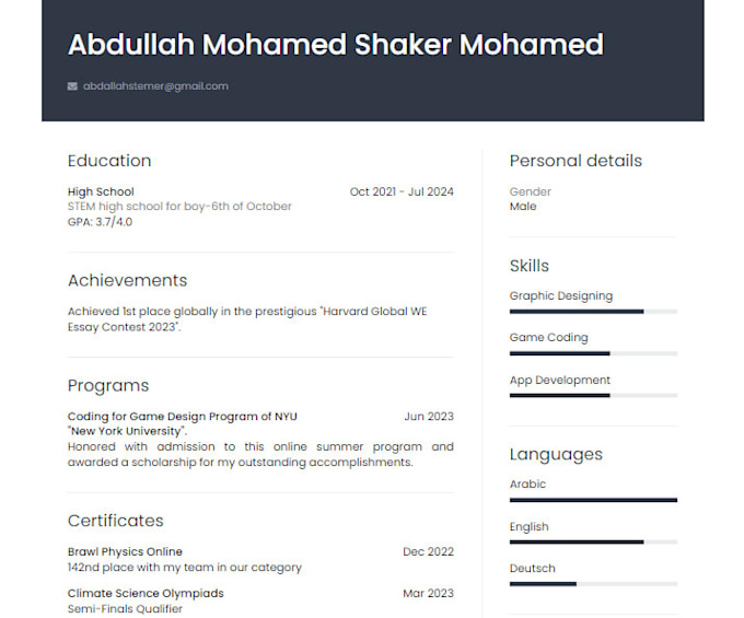 Design an attractive resume you by Abdullah_shaker | Fiverr