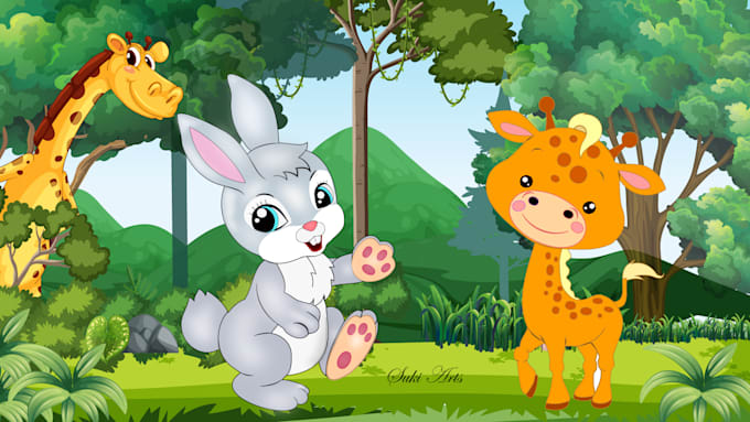 Draw cute 2d cartoon animal character,stickers by Sukiarts | Fiverr