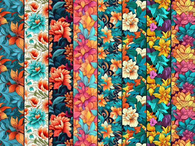 Send 8 flower art seamless pattern tiles, digital paper with 12x12 inch ...