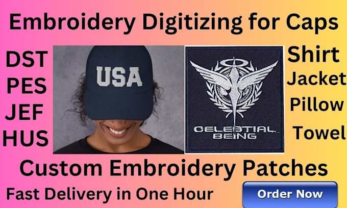 Embroidery digitizing for cap in dst pes jef hus in one hour by ...