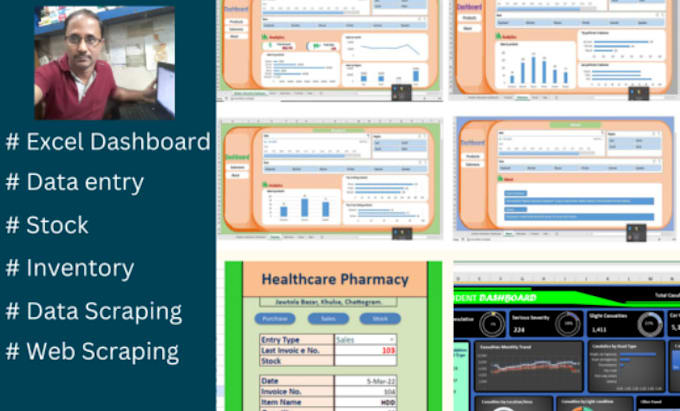 Design a dynamic dashboard excel data entry data scraping by Healthcare2013 | Fiverr