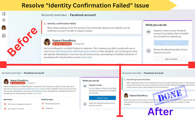 Fix facebook identity confirmation failed issue by Arifur_rs | Fiverr