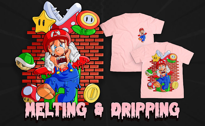 Draw melting n dripping cartoon character mario t shirt design ...