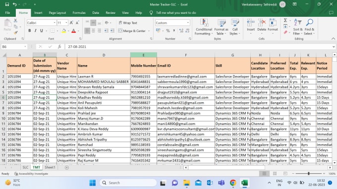 Do data entry data cleaning copy paste typing in excel word and google sheets by Venkat_8448 ...