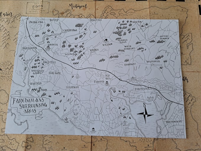 Create a handdrawn bespoke map of your town in a fantasy style by ...