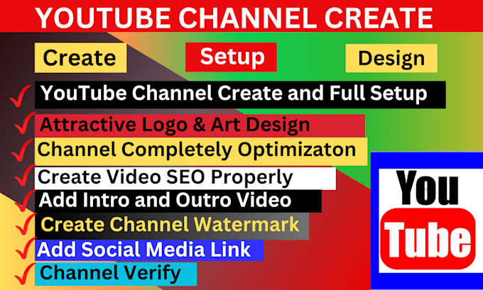 Create and full setup youtube channel with complete seo, intro, outro, logo, art by ...