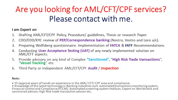 Draft policy and procedures of aml, cft, cpf, tbml, sanctioned, edd and ...