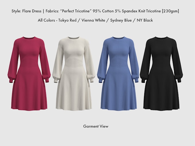 Create a realistic 3d fashion dress in clo 3d, 4 colorways, for ...