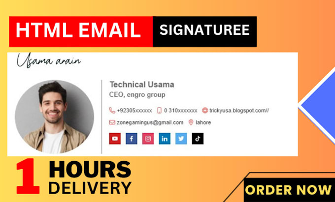 Make clickable html email signatures for gmail, outlook, etc by Usama_168 | Fiverr