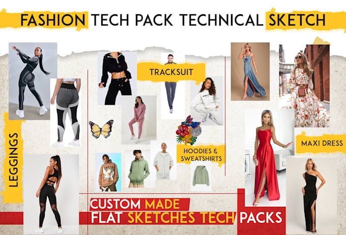 Create tech pack fashion tech pack flat sketches for fashion design by ...