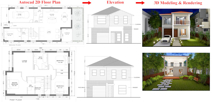 Design autocad 2d plan, 3d model and renders by Arch_tasfia | Fiverr