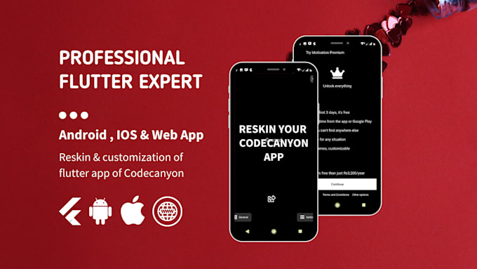 Reskin and redesign flutter app, flutter ui , android , flutter app ...