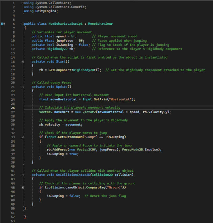 Fix your code or write code for a 2d game in unity c sharp by Heycrist ...