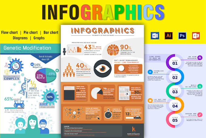Design professional unique infographic flowcharts, pie charts, timelines