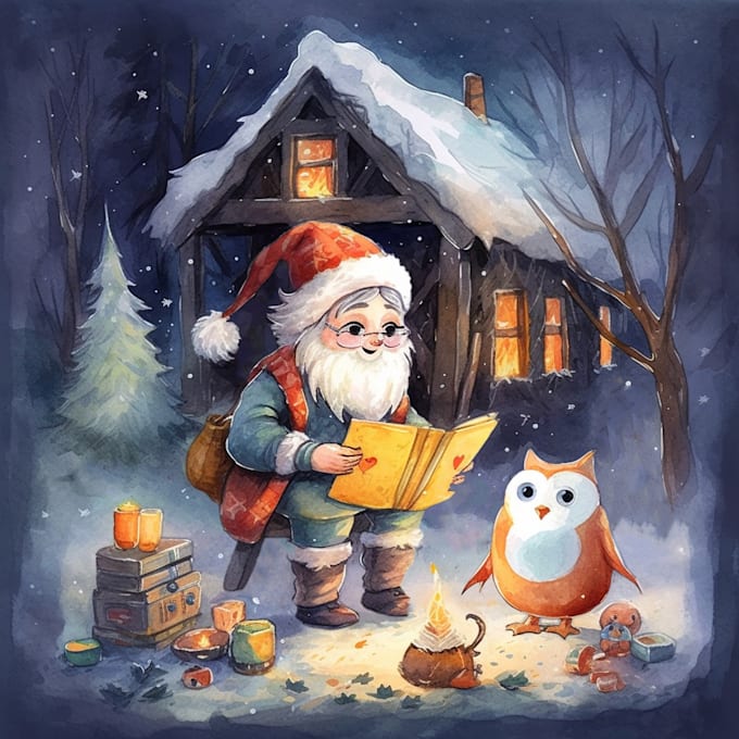 Draw christmas children story book illustration in watercolor style by ...