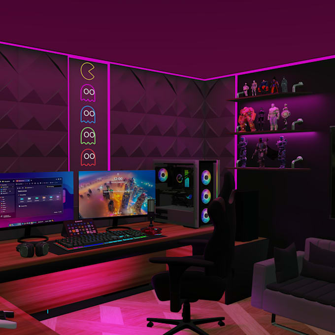 Model and animate your gaming room in 3d by Moko3d | Fiverr
