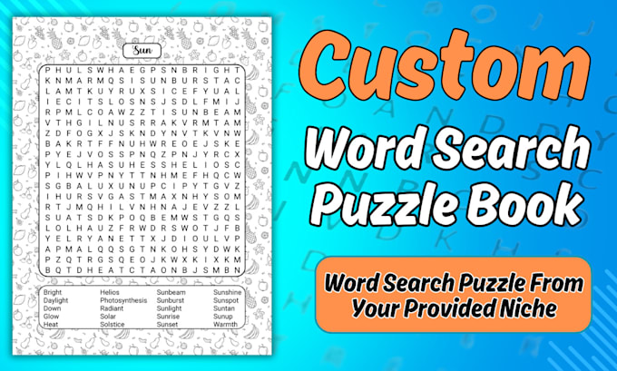 Create custom word search puzzle activity book with cover for amazon kdp by Rifsanannafi | Fiverr