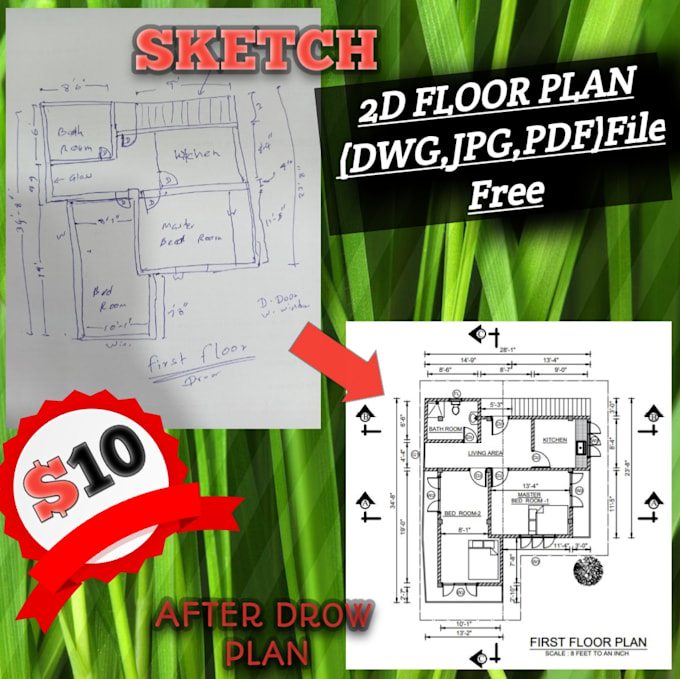 Draw,redraw 2d floor plan in autocad from pdf or hand sketch by Homeluxdesing | Fiverr