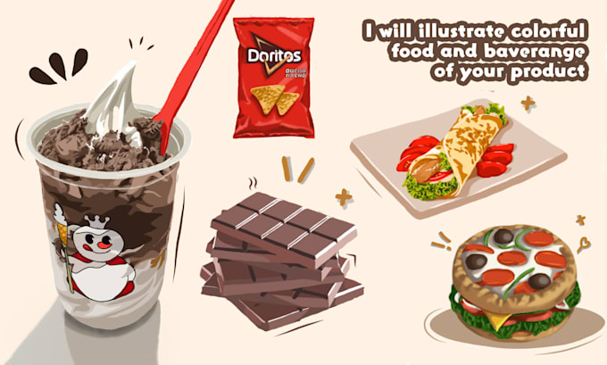 Illustrate colorful food and baverange of your product by Falleuy | Fiverr