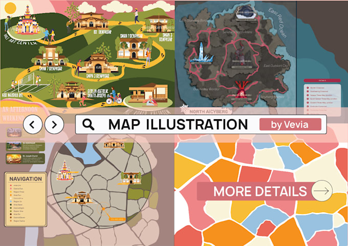 Illustrate a 2d vector map for any events in various style by ...