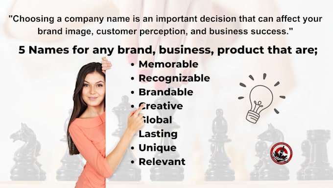 Create 5 business names, company names, brand names, with availability ...