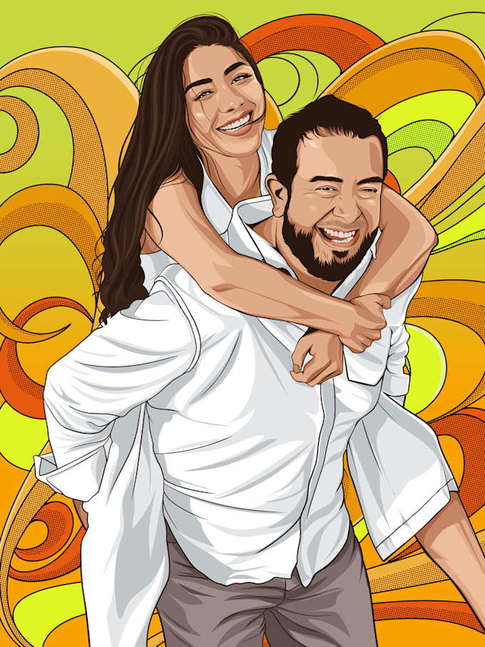 Draw couple vector cartoon portrait with unique background by Edzel_02 ...