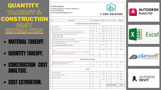 Do material take off, quantity take off and construction cost ...