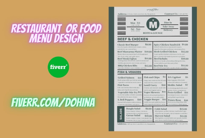 Design simple eye catching restaurant menu or food menu by Dohina | Fiverr