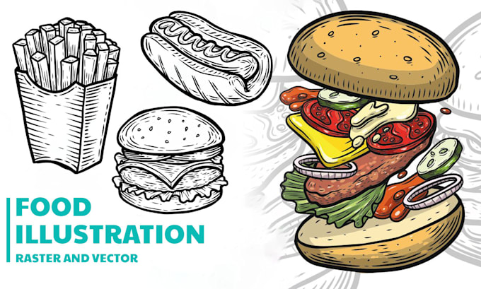 Draw line art food illustration by Sketchseven | Fiverr