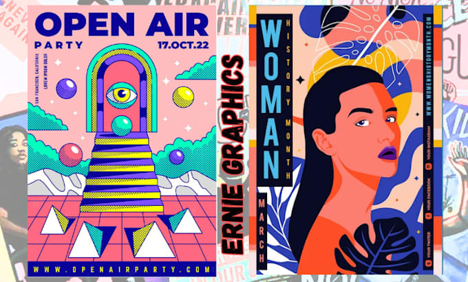 Draw a colorful digital poster illustration, vintage illustration ...