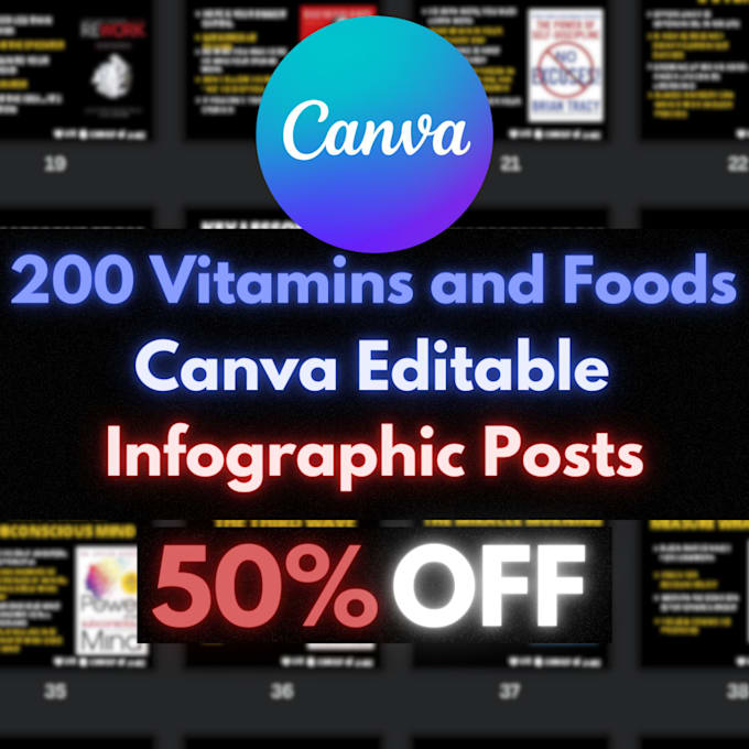 Create 200 canva editable vitamins and food infographics by Filipemo ...