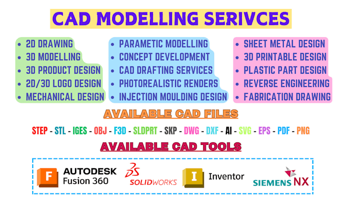 Do cad 3d modeling, 3d printing, step stl obj dxf file on solidworks ...