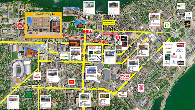 Design retail trade aerial map with site arrow, logo labels by ...