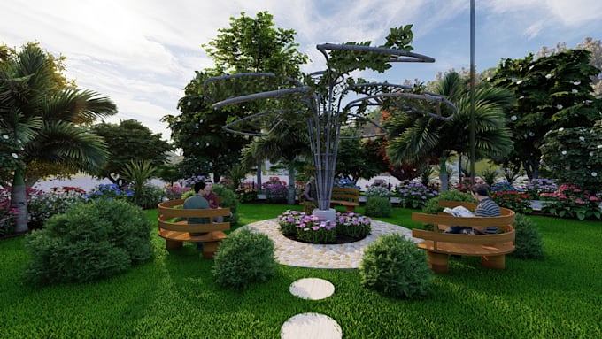 Create 2d,3d design of park, yards, garden and render landscape by ...