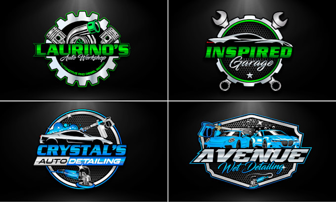 Create a modern auto detailing, auto repair, and automotive logo design ...