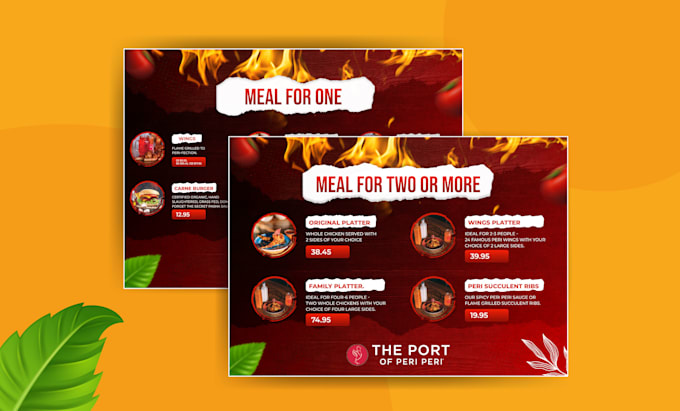 Design food menu card, digital menu, poster, tv screen, bifold brochure ...