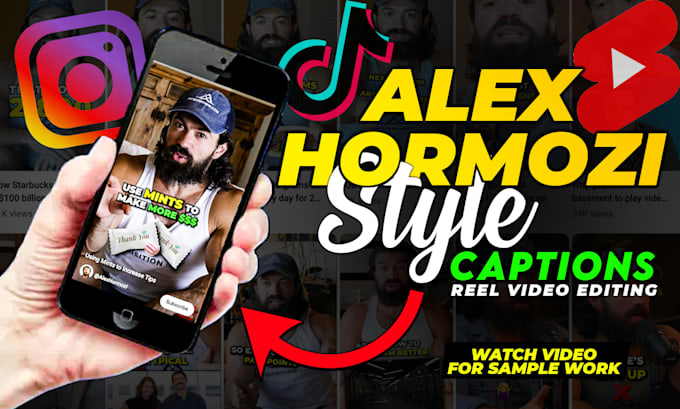 Create alex hormozi captions and subtitles instagram reels by Mk_graphics_77 | Fiverr