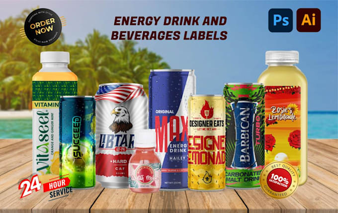 Design beverages labels, juice labels, soda, energy drink, and can ...