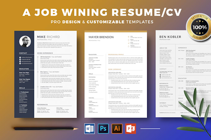 Do edit and update resume, cv, cover letter design in editable format ...