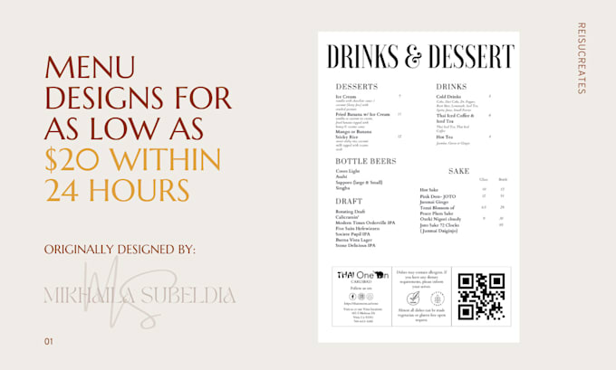 Design minimalist, modern, creative restaurant menu by Reisudesigns ...
