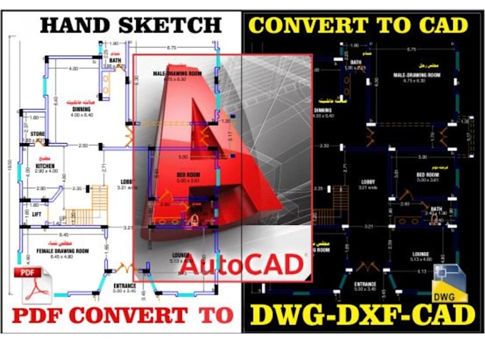 Convert pdf to autocad and your hand sketch drawing by Adilmechman | Fiverr