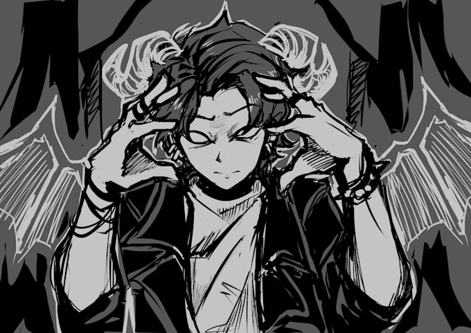 Draw an edgy black and white stylized illustration by Lan_aci | Fiverr