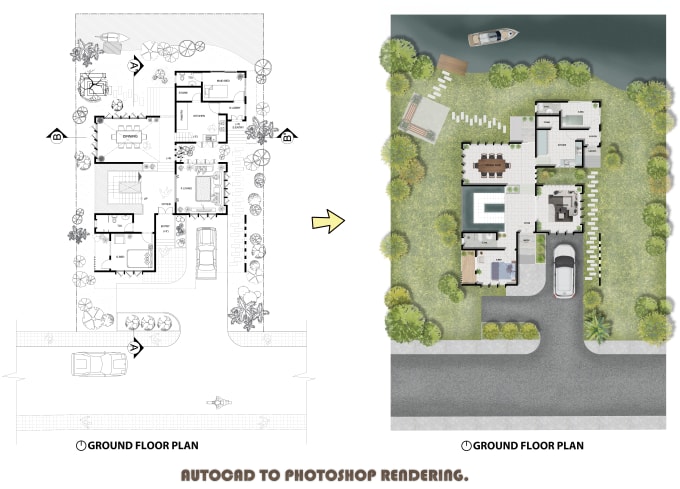 Photoshop Plan Rendering House Plan With Furniture Layout And