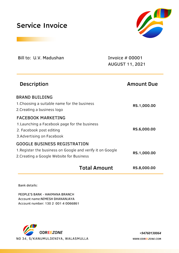 Design a pretty service invoice for your company by Nimeshofficial | Fiverr