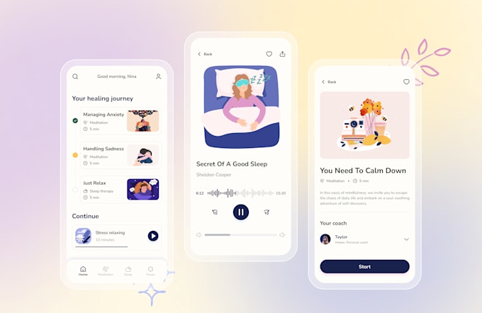 Design a meditation app, yoga app ui ux like calm by Shalomojie | Fiverr