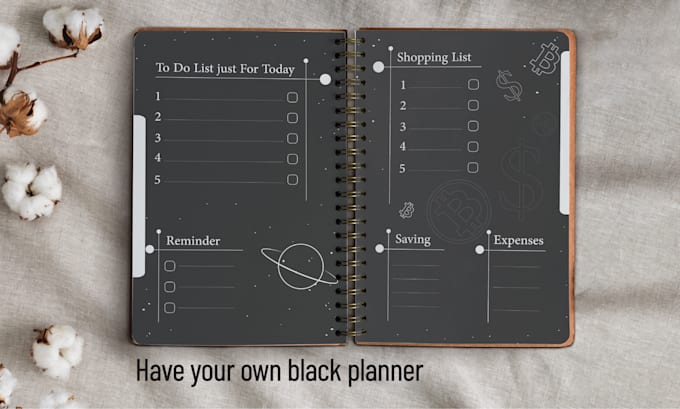 Design a printable black planner or calendar for you by Imana_2001 | Fiverr