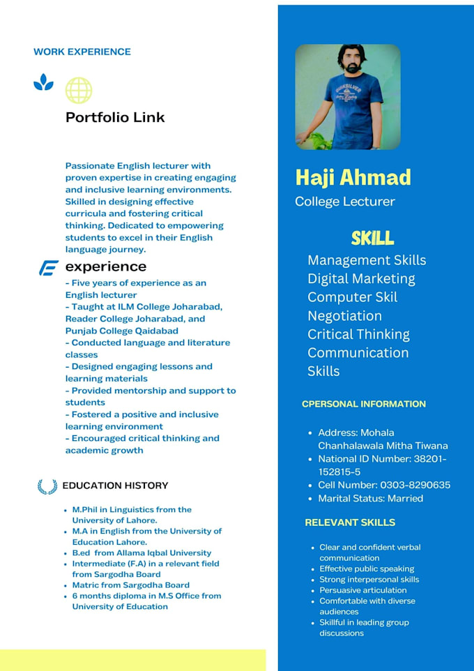 Write fully professional resume and cv writing design by Shahzaib287 ...
