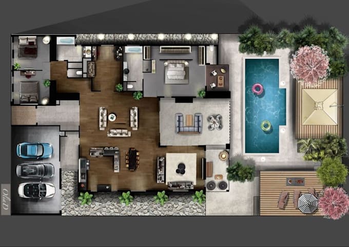 Render 2d architectural floor plans in photoshop fastly by ...